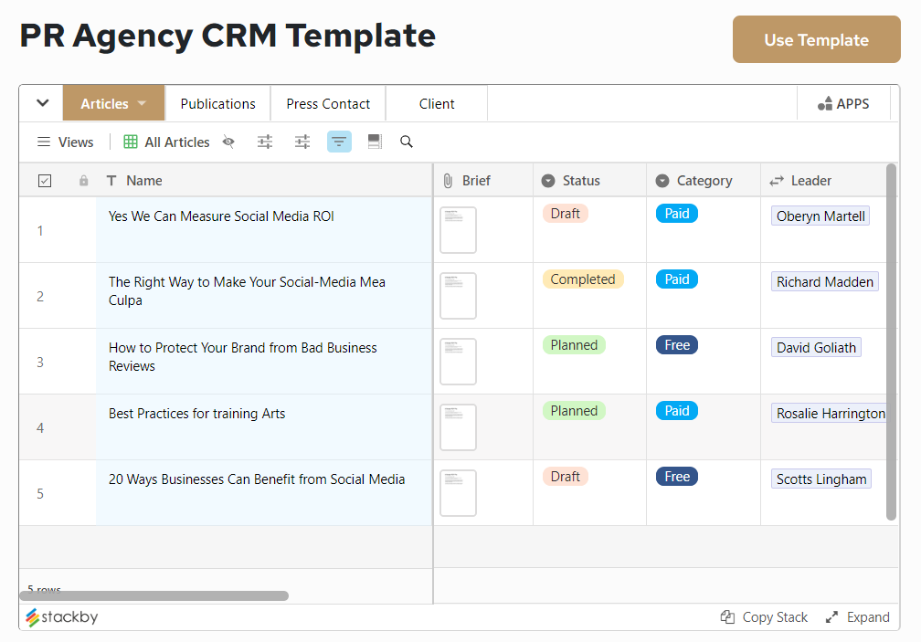 Top 21 Free CRM Templates for Business | Stackby