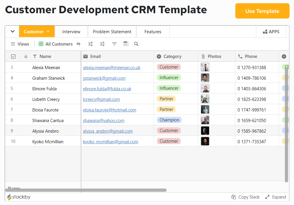 Top 21 Free CRM Templates for Business | Stackby